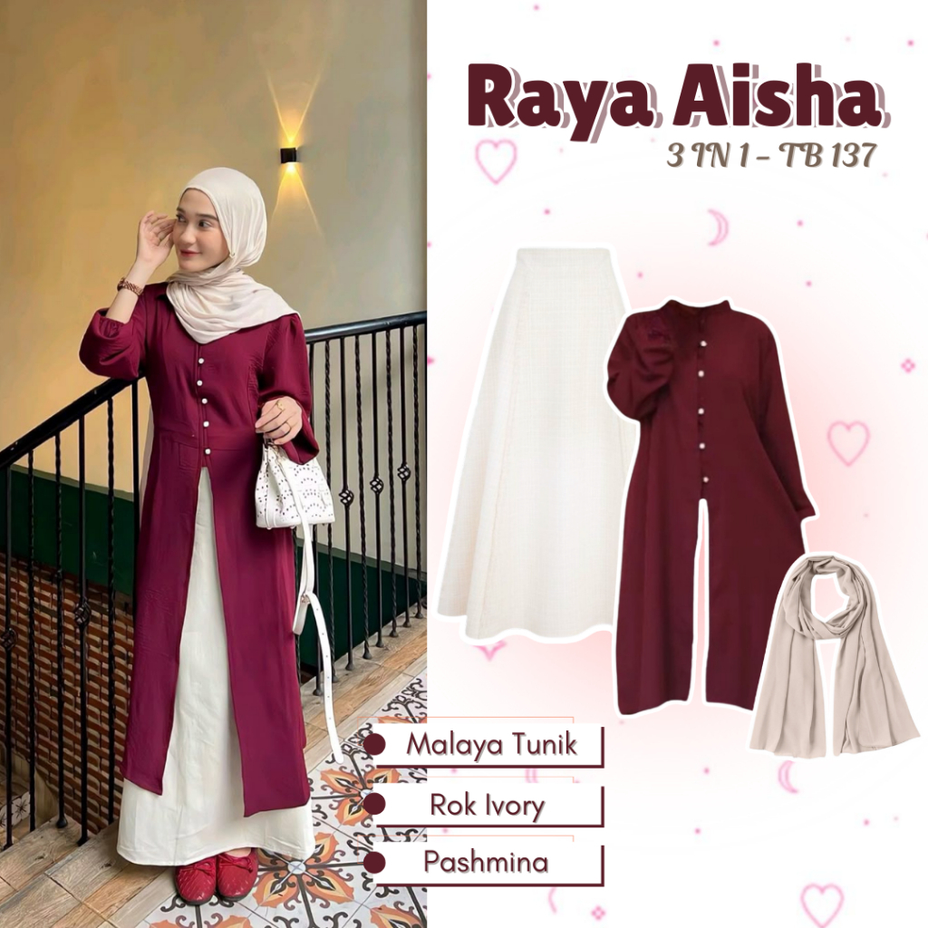 Jual Inspirasi Outfit Hari Raya Aisha Series 3 IN 1 Atasan Malaya Tunik ...