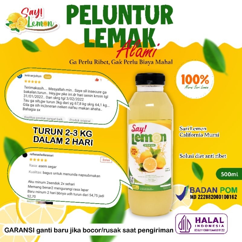Jual Say Lemon 500ml BPOM & Halal Sari Lemon Jus Lemon Asli Original ...