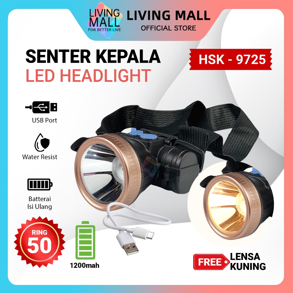 Jual Senter Kepala Headlight LED / Senter Kepala Charger 25Watt ...