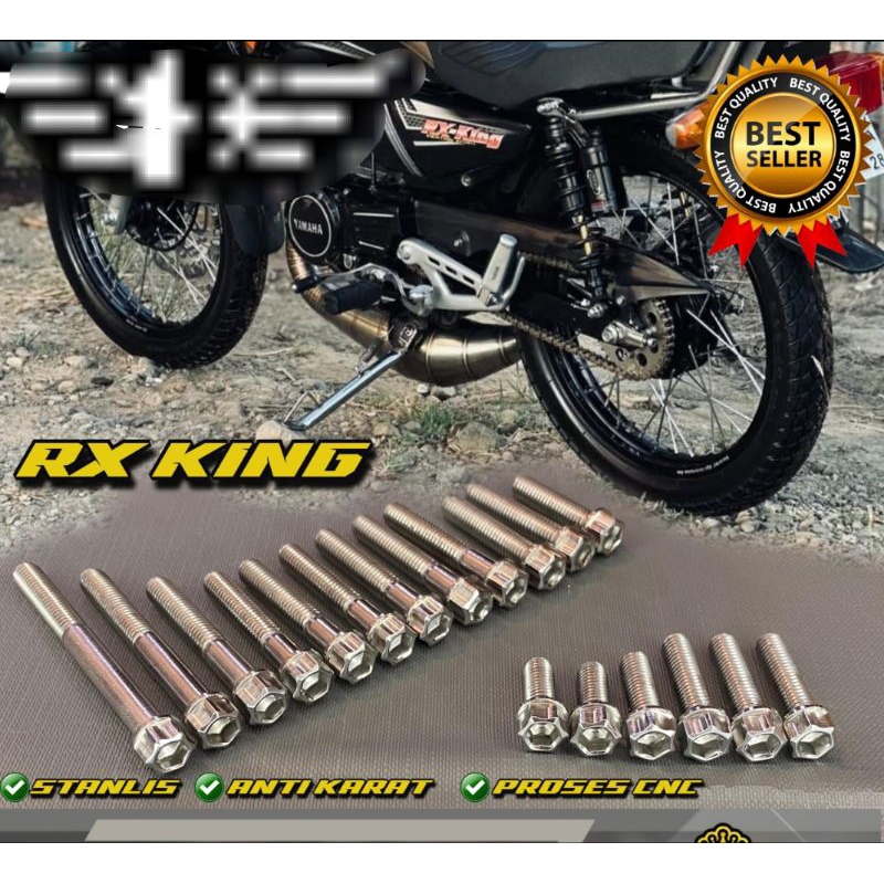 Jual baut bak block blok mesin rx king rxking stainlist cnc motif titanium | Shopee Indonesia