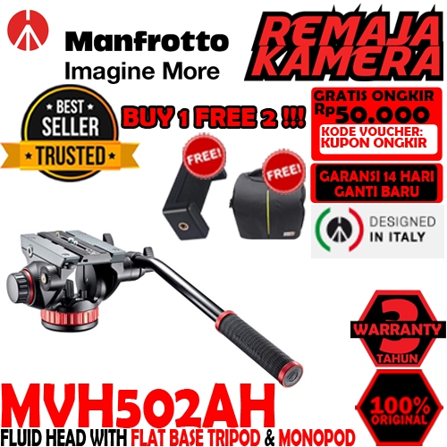 Jual MANFROTTO MVH502AH FLUID VIDEO HEAD TRIPOD MONOPOD WITH FLAT BASE ...