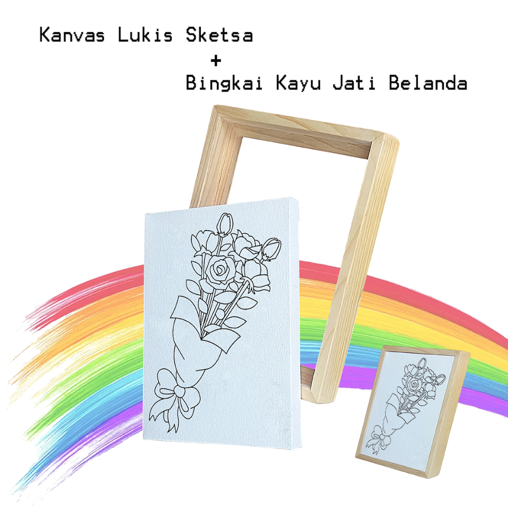 Jual Kanvas Lukis Sketsa Bunga + Bingkai Kayu Jati Belanda | Shopee ...