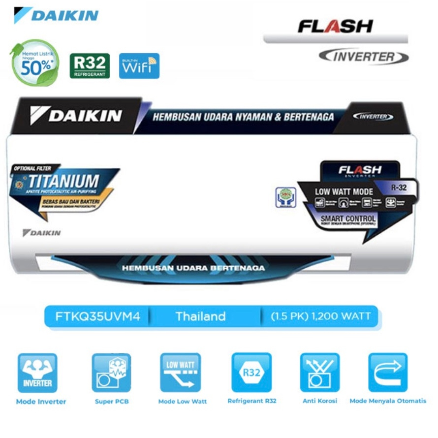 Jual Daikin AC Wall Mounted Split Inverter Flash Thailand 1 1/2 PK ...