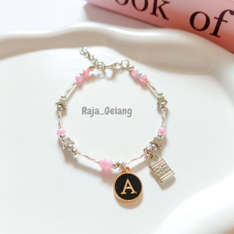 Jual Gelang Sparkling Inisial Gembok Beads Baby Pink Bracelet | Shopee ...