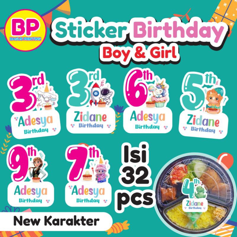 Jual Isi 32 pcs Sticker Ulang Tahun Anak Sticker Karakter Bento ...