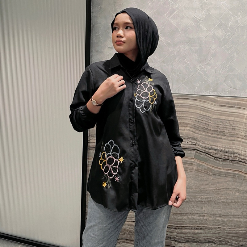 Jual arina kemeja blouse bordir bunga kemeja kerja lengan panjang ...