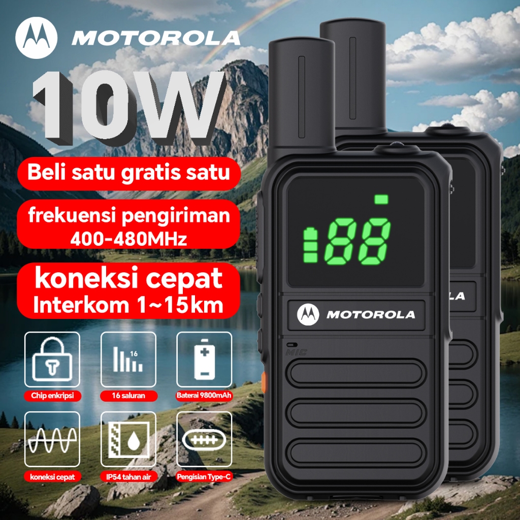 Jual HT Motorola Mini Walkie Talkie T82 UHF 400-480MHz 10W 9800MAH ...