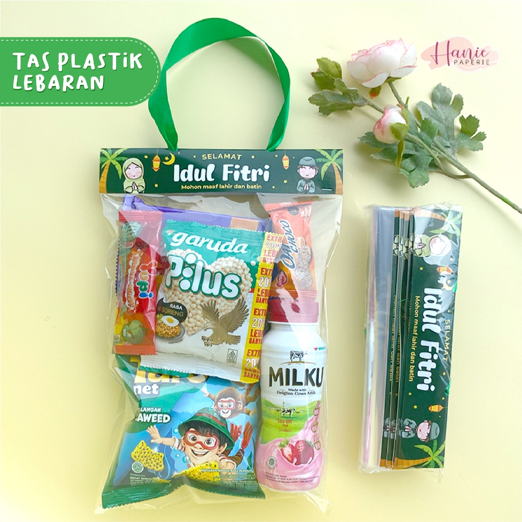 Jual LABEL TAS PLASTIK JINJING SNACK LEBARAN 20 x 30 CM TALI PITA SATIN ...