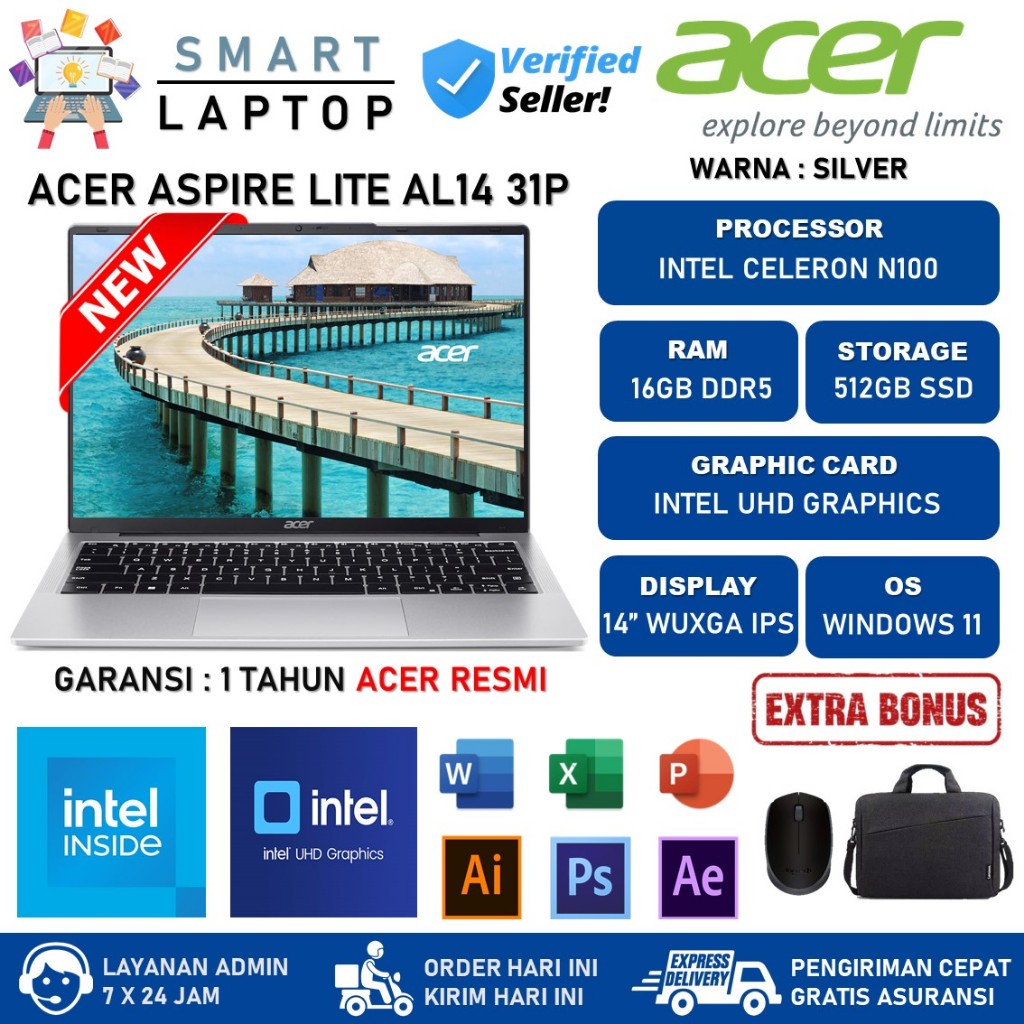 Jual Acer Aspire Lite AL14 31P C0G4 Intel N100 RAM 16GB SSD 512GB 14 ...