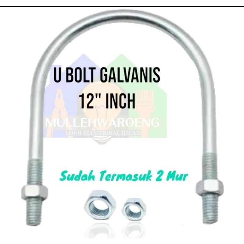 Jual klem Pipa Ubolt 12 inch / Clamp U Bolt Besi 3/8" x 12" Zinc ...