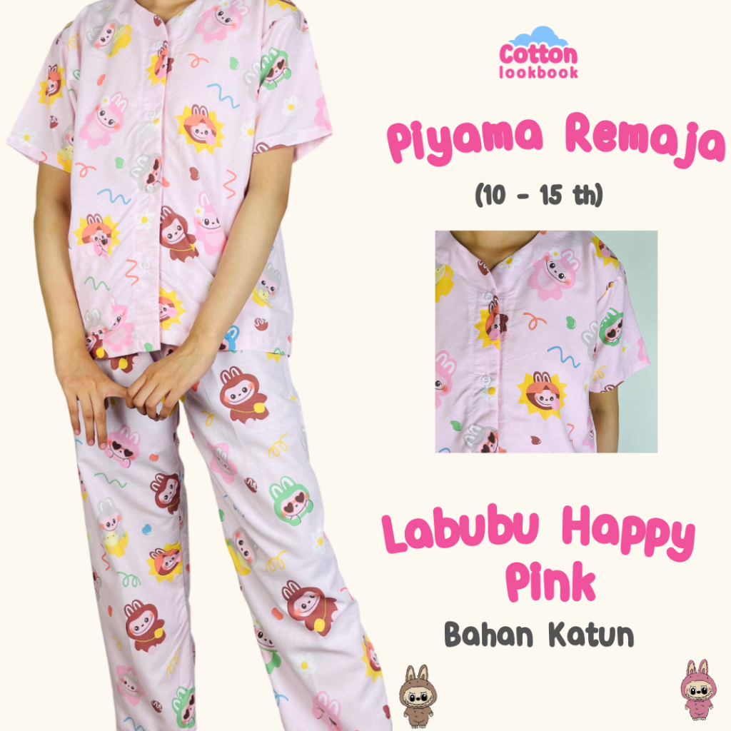 Jual COTTON LOOKBOOK - PIYAMA REMAJA MOTIF LABUBU HAPPY PINK 10-15 ...