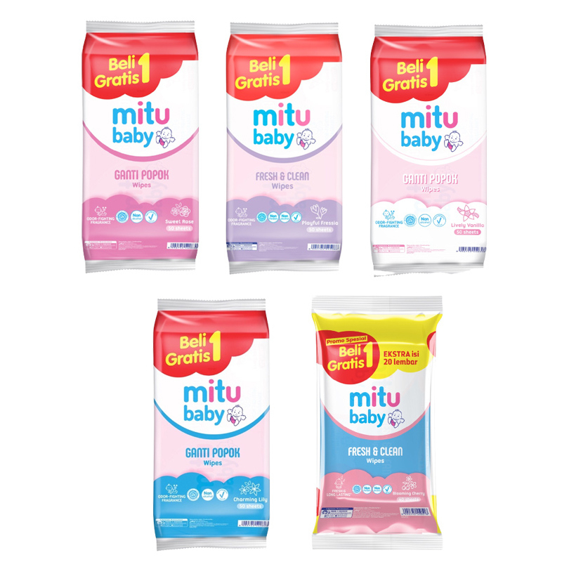 Jual MITU BABY GANTI POPOK TISSUE BASAH 50 SHEETS BUY 1 GET 1 WET WIPES ...