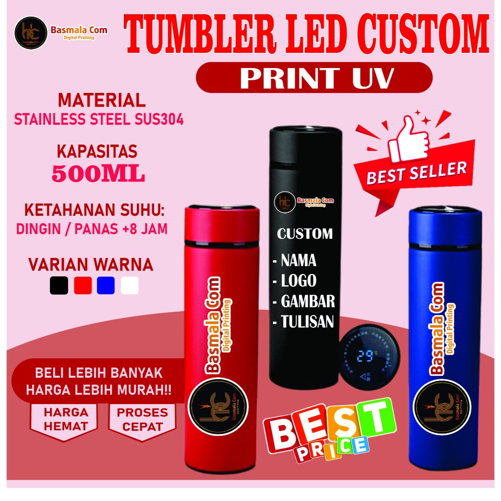 Jual Botol Tumbler Led Stainles Custom Nama, Logo, Gambar 500ml | Shopee Indonesia