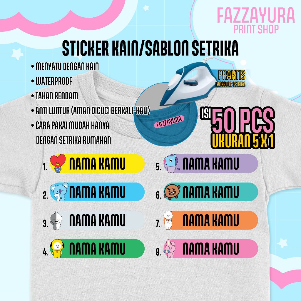 Jual TERMURAH ISI 50 PCS | STICKER KAIN/SABLON SETRIKA/SABLON NAMA ...