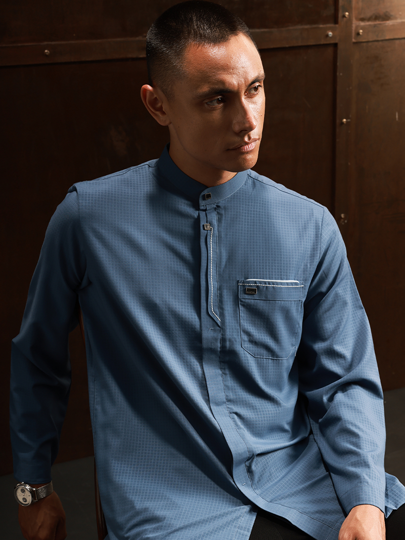 Jual Al-Luthfi – Baju Kemeja Koko Lengan Panjang Motif Emboss Kotak ...