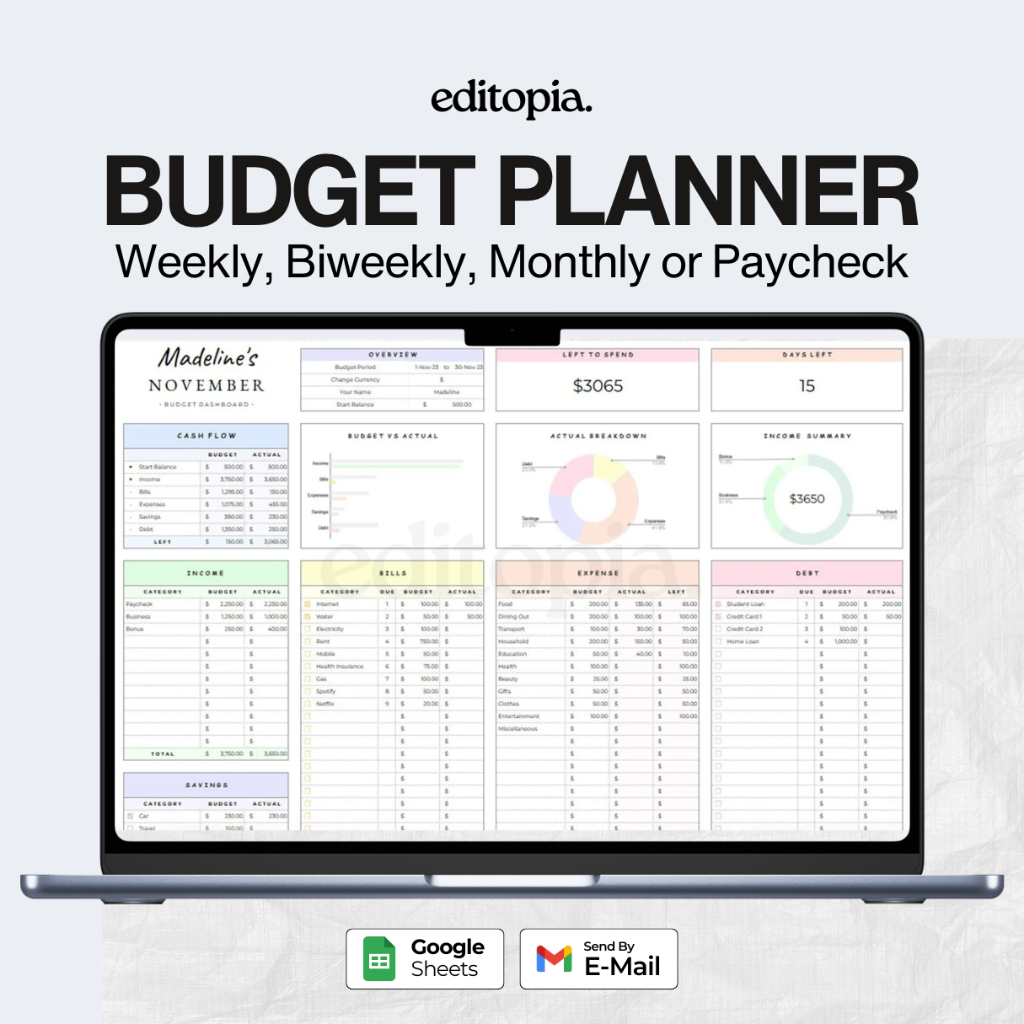 Jual Budget Planner Google Sheet Monthly Budget Spreadsheet Paycheck ...