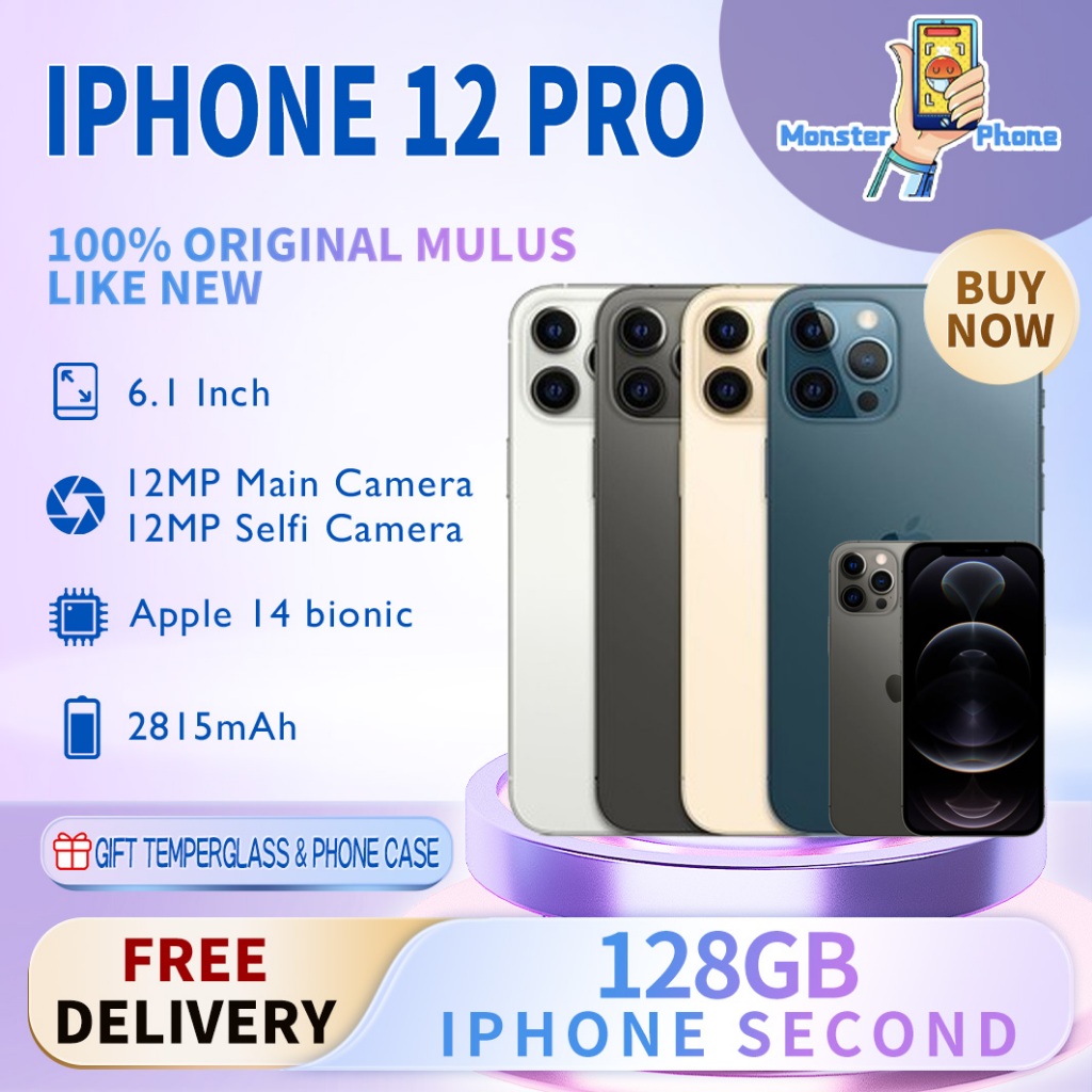 Jual iPhone 12Pro 128GB Second/Bekas Original100% INTER 6.1“OLED-Ori Fullset Mulus Normal Like ...