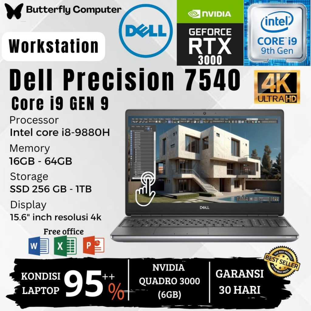 Jual Laptop Dell precision 7540 WORKSTATION core i9 Gen 9 - RAM 64 GB SSD 1 TB - NVIDIA RTX 3000 ...