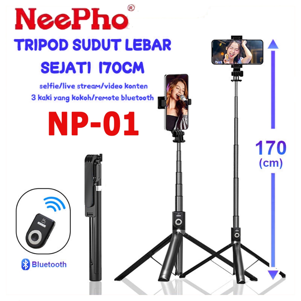 Jual NP-01 Neepho Tripod Tongsis Bluetooth 170cm Selfie Stick ...