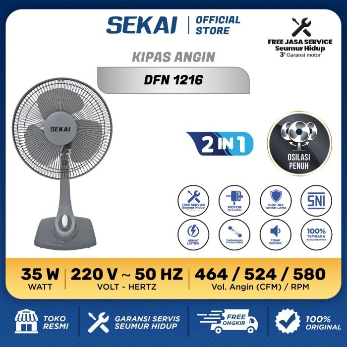 Jual SEKAI Kipas Angin Meja Kipas Angin Dinding 2 In 1 12 Inch - DFN 1216 | Shopee Indonesia