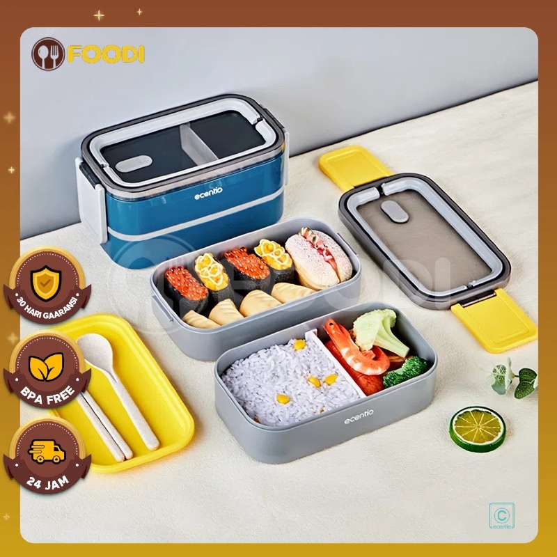 Jual FOODI Kotak Makan 2 susun 1600ml Dark biru Kotak Bekal Anti Bocor lunch box Double layer ...