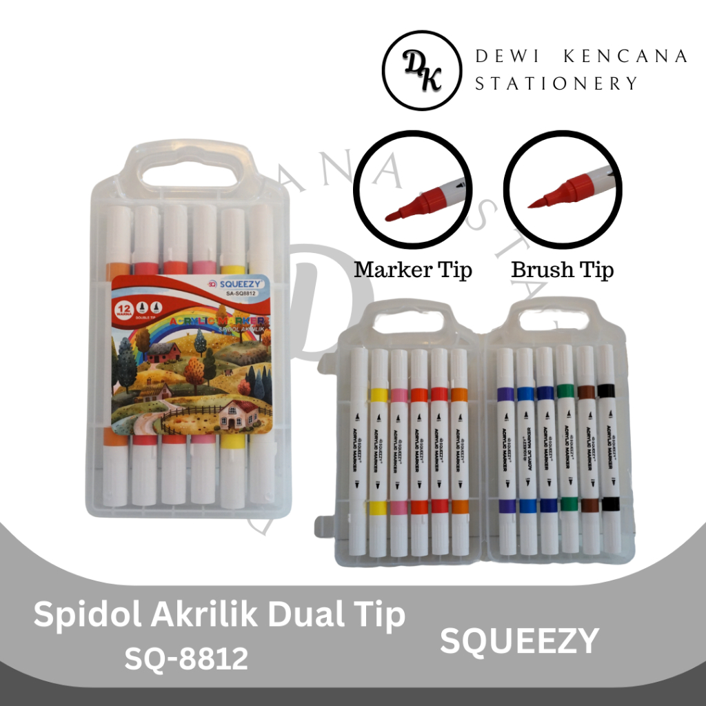 Jual Spidol Akrilik Squeezy Dual Tip SQ-8812 / Spidol Acrylic 2 Mata ...