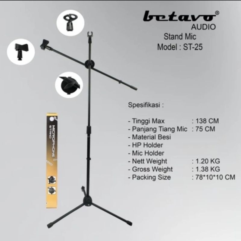 Jual Stand Mic Betavo ST25 Original ST 25 Cagak Microphone Tinggi Jepit | Shopee Indonesia