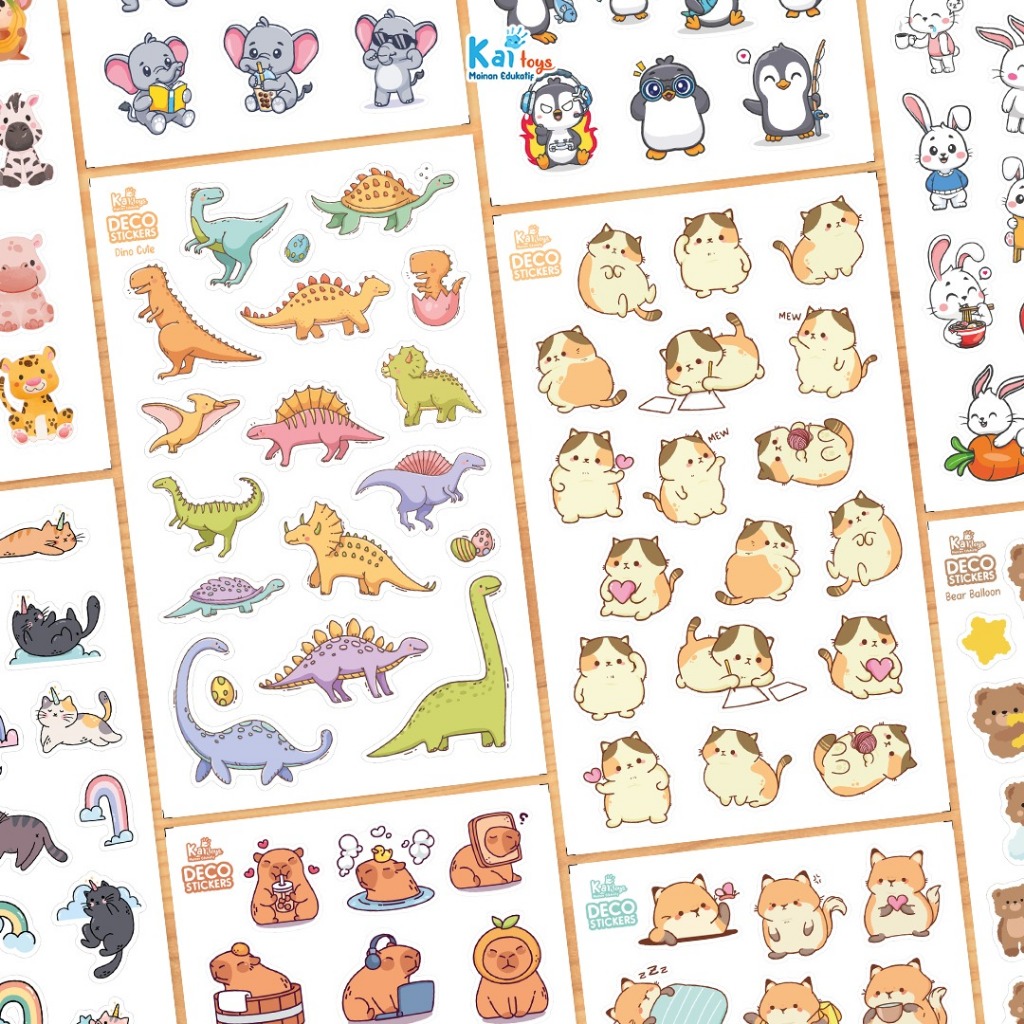 Jual Sticker Hewan Lucu Dino Kucing Rubah Capybara / Stiker Deco Kupu ...
