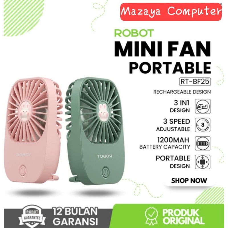 Jual ROBOT RT-BF25 Mini Fan Portable 3 Speed 1200mAh Kipas Angin ...