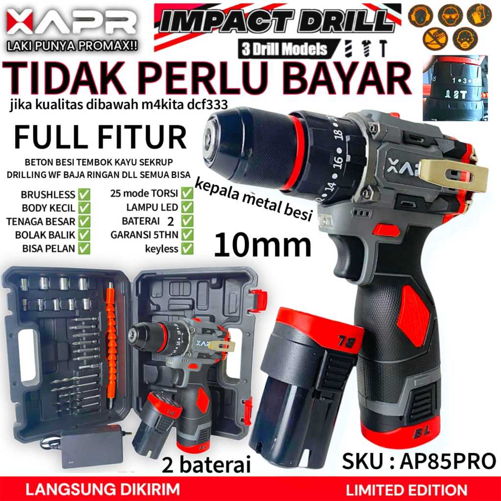 Jual NEW Bor cordless APR AP85PRO SERIES impact drill mesin bor baterai ...