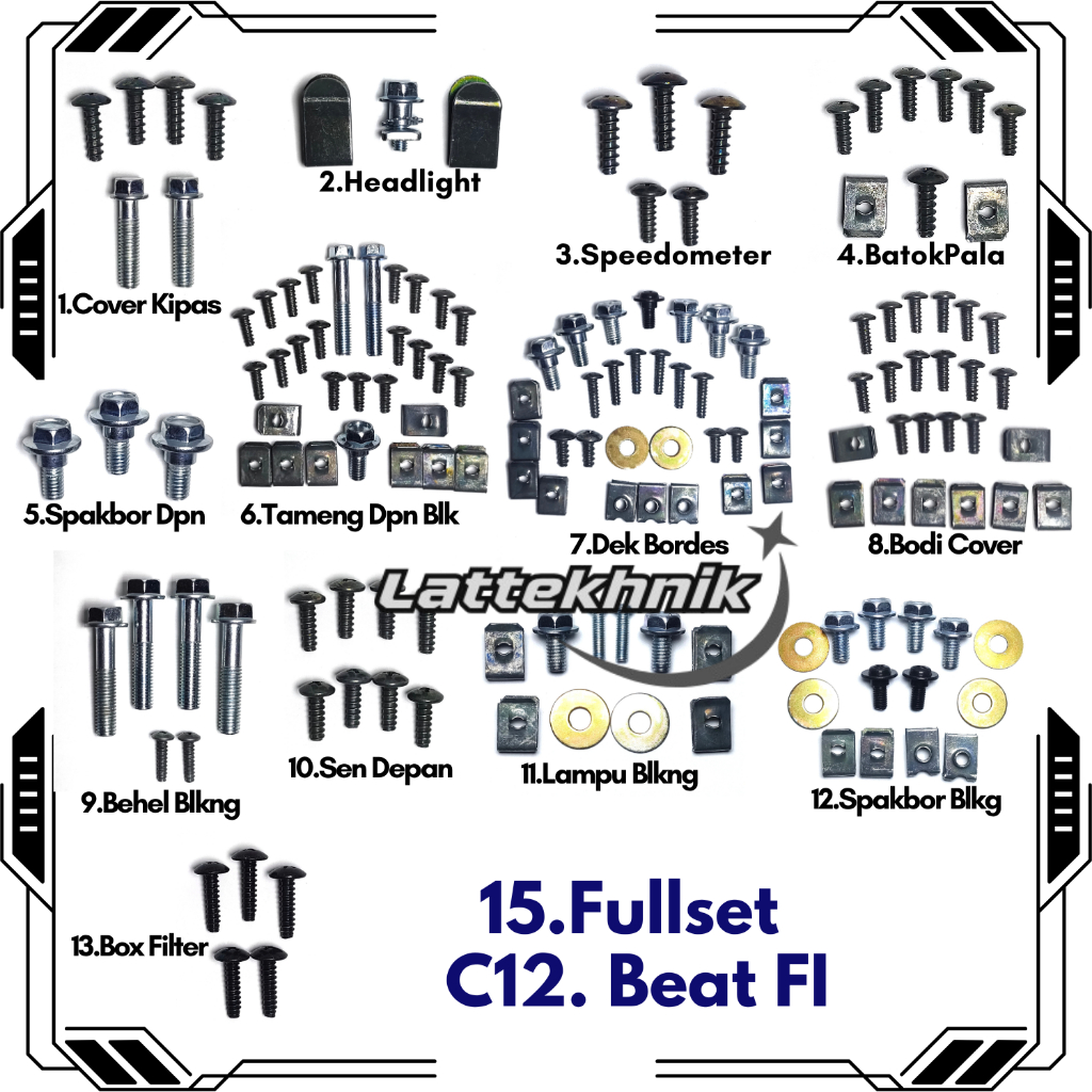 Jual C12. Baut Honda Beat FI Full Body / Baud Honda Beat FI Full Set ...