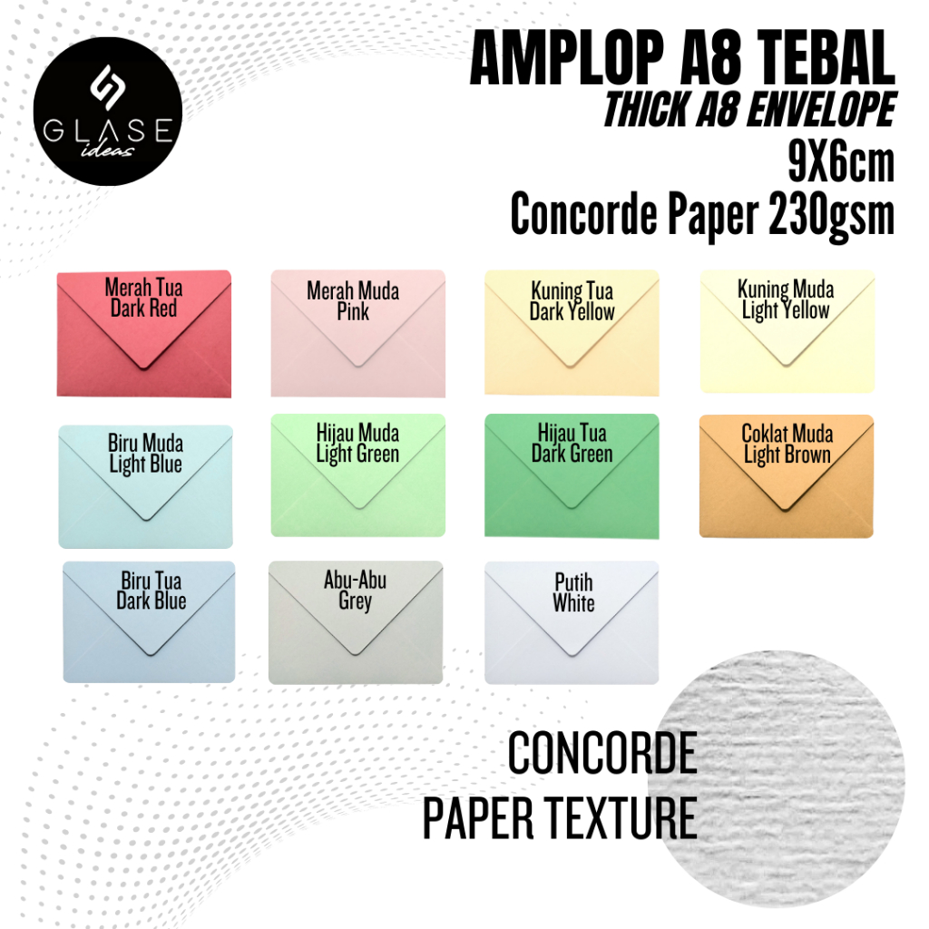 Jual Amplop Tebal A8 9x6cm 8,5x5,6cm Concorde 230gr Polos amplop ...
