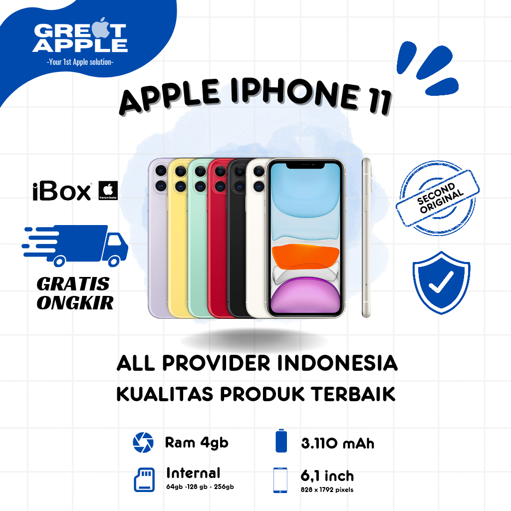 Jual GREAT IP 11 64GB 128GB 256GB Second BEKAS | MULUS NORMAL FULLSET | Shopee Indonesia