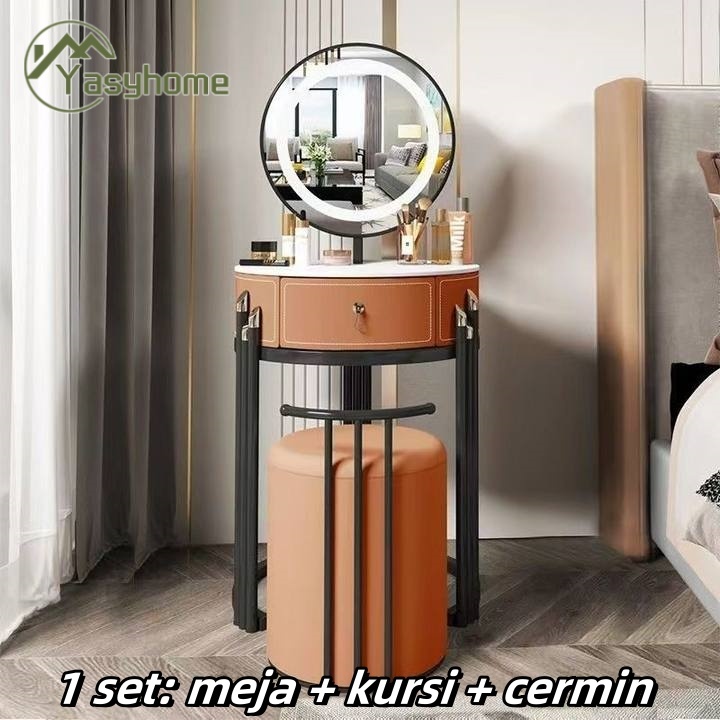 Jual ⭐1Set+LEDCermin+Kursi⭐D.60cm Meja Rias Tekstur Marmer Dengan Lemari Penyimpanan meja rias ...