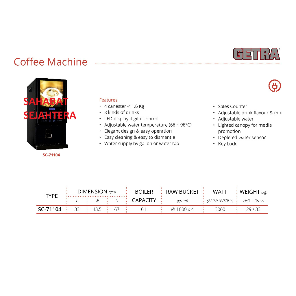 Jual GETRA Coffee Machine SC-71104 Dispenser Kopi 6 Liter | Shopee ...
