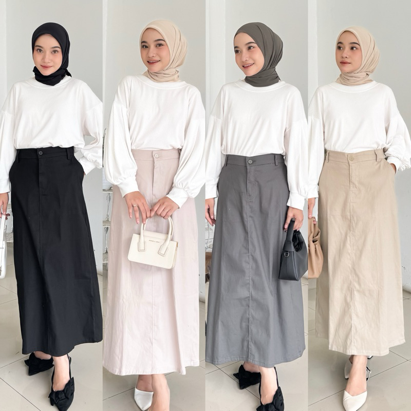 Jual Rok Panjang Wanita Resleting Rok Kerja Basic Model A Bahan Chinos ...