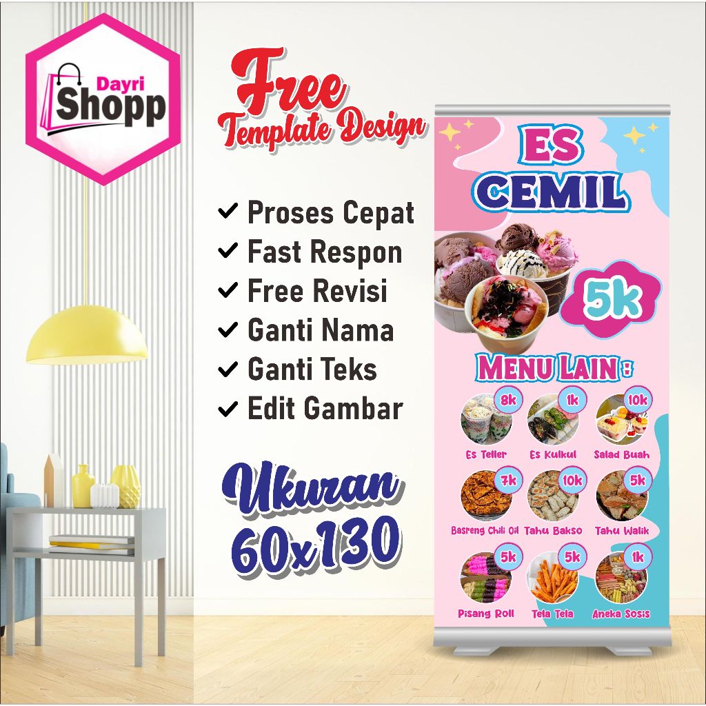 Jual Size 60x130 Cm,Spanduk Banner Es Cemil Cantik Terbaru Custom ...