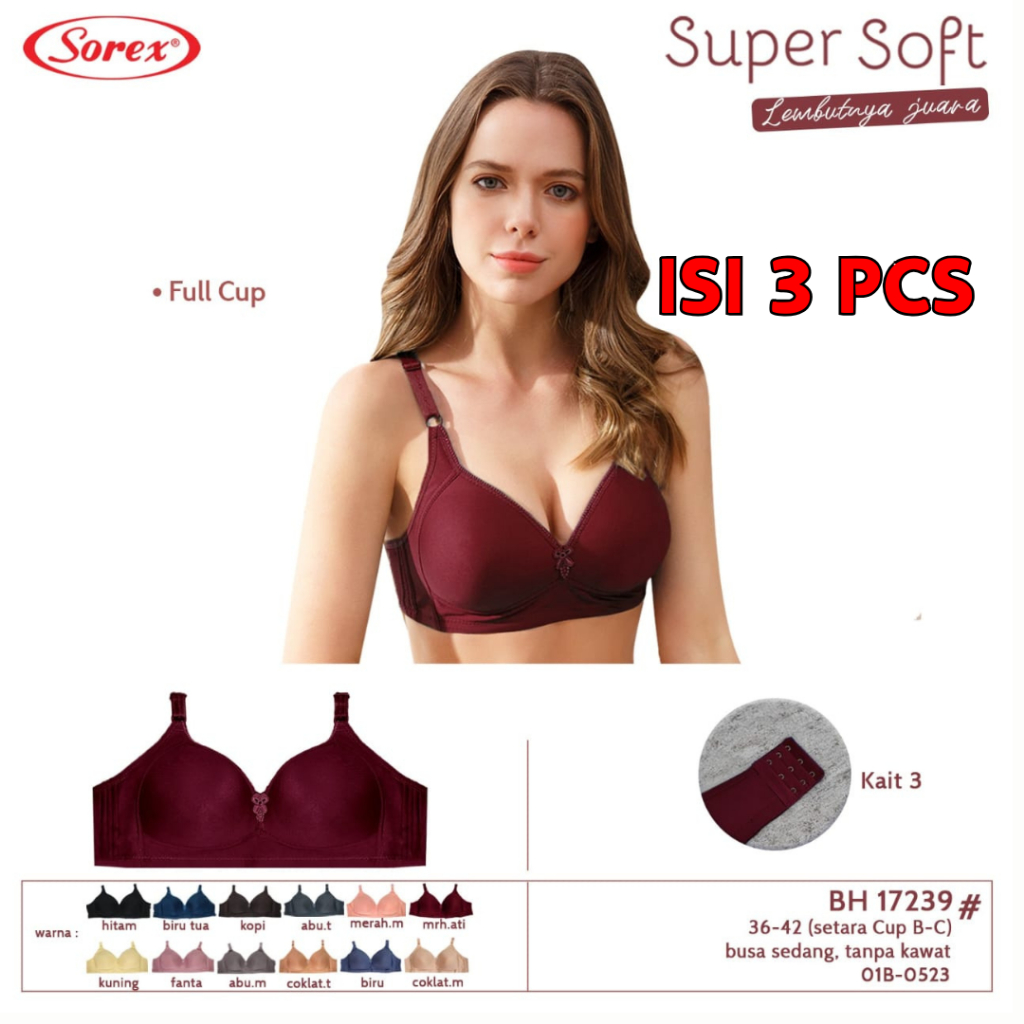 Jual 3 Pcs Bra Sorex Tanpa Kawat Cup Besar Super Soft Kait 3 Busa ...