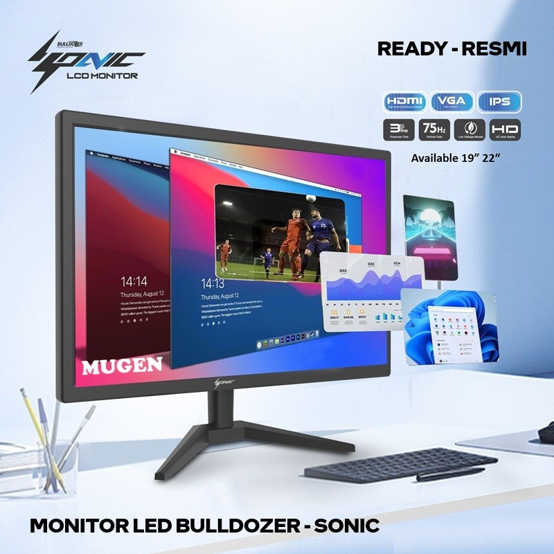 Jual Monitor Bulldozer Sonic 19" 22" VGA HDMI 75Hz PC Komputer | Shopee ...