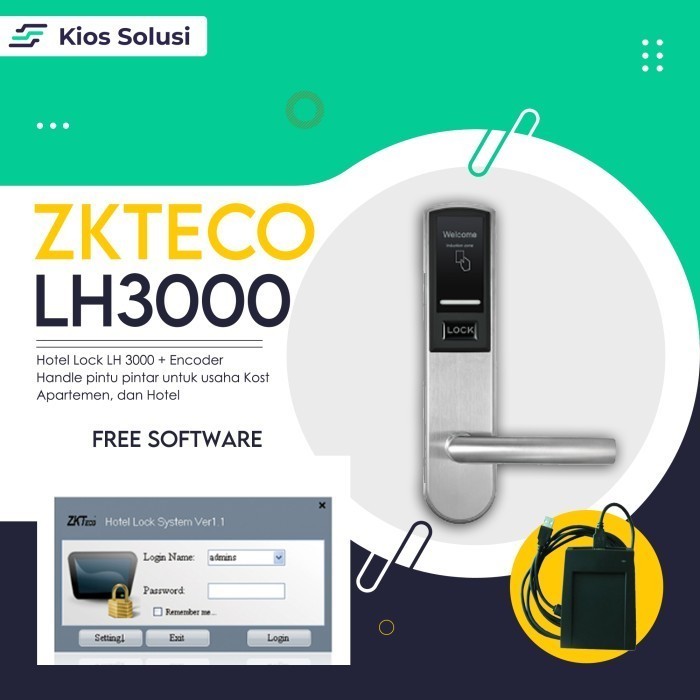 Jual Smartlock Hotel ZKTECO LH3000 | Gagang Pintu Pintar | RFID | Access Control | Akses Kontrol ...