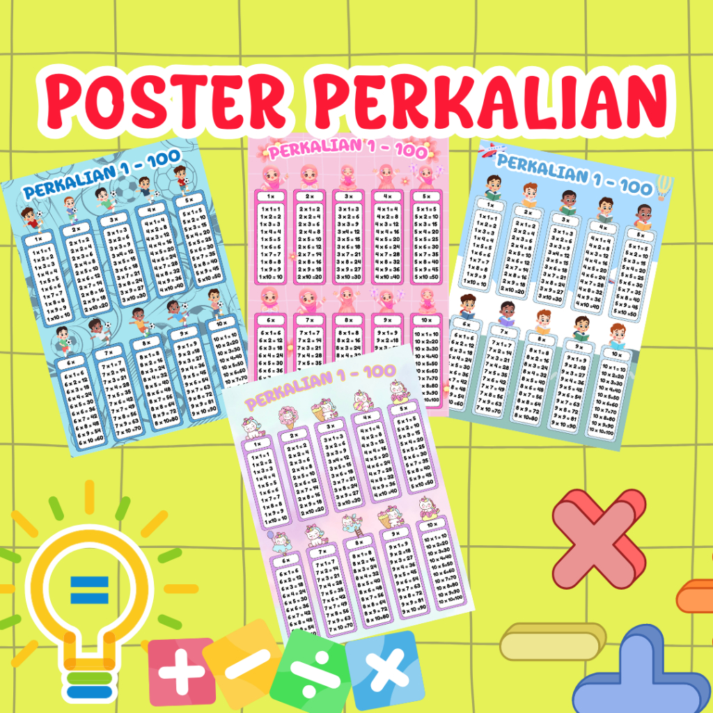 Jual Poster Perkalian Anak TK SD 1 - 100 Poster Edukasi | Shopee Indonesia