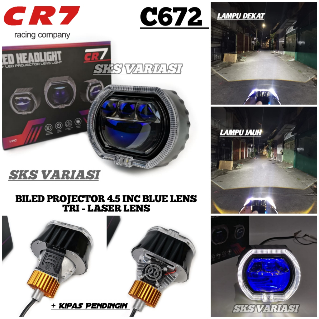 Jual CR7 C672 Biled Projector 4.5 Inch Blue Lens Plus 3 Mata Laser ...