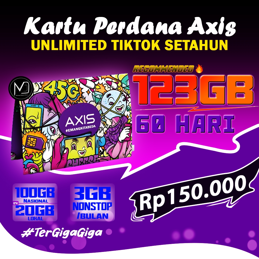 Jual Kartu Perdana AXIS 123GB 60 Hari (Bonus Unlimited Tiktok Setahun ...