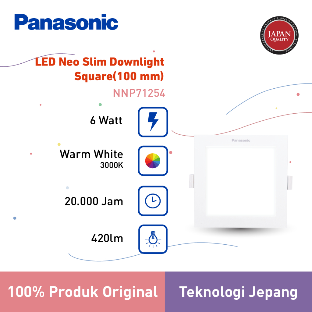 Jual Panasonic Lampu Downlight LED Neo Slim 6W Square 100mm 3000K | Shopee Indonesia