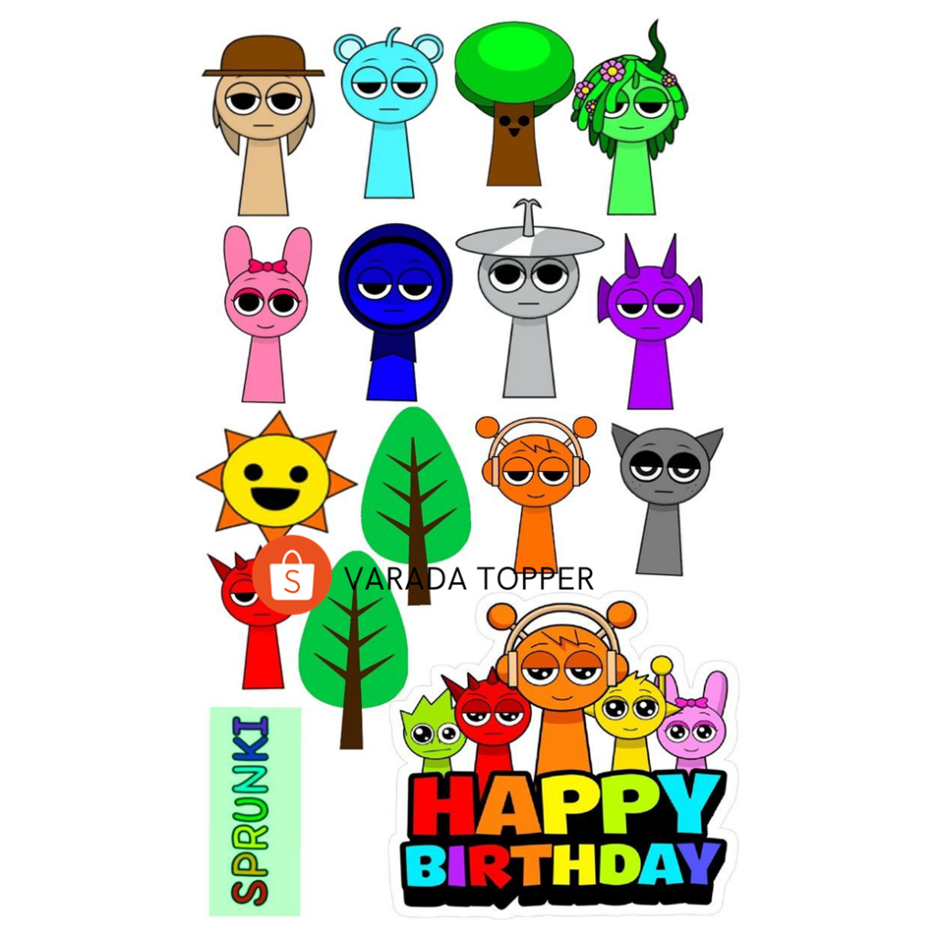 Jual SPRUNKI/Topper Birthday Sprunki Free Custom Nama/Hiasan Cake Ultah ...