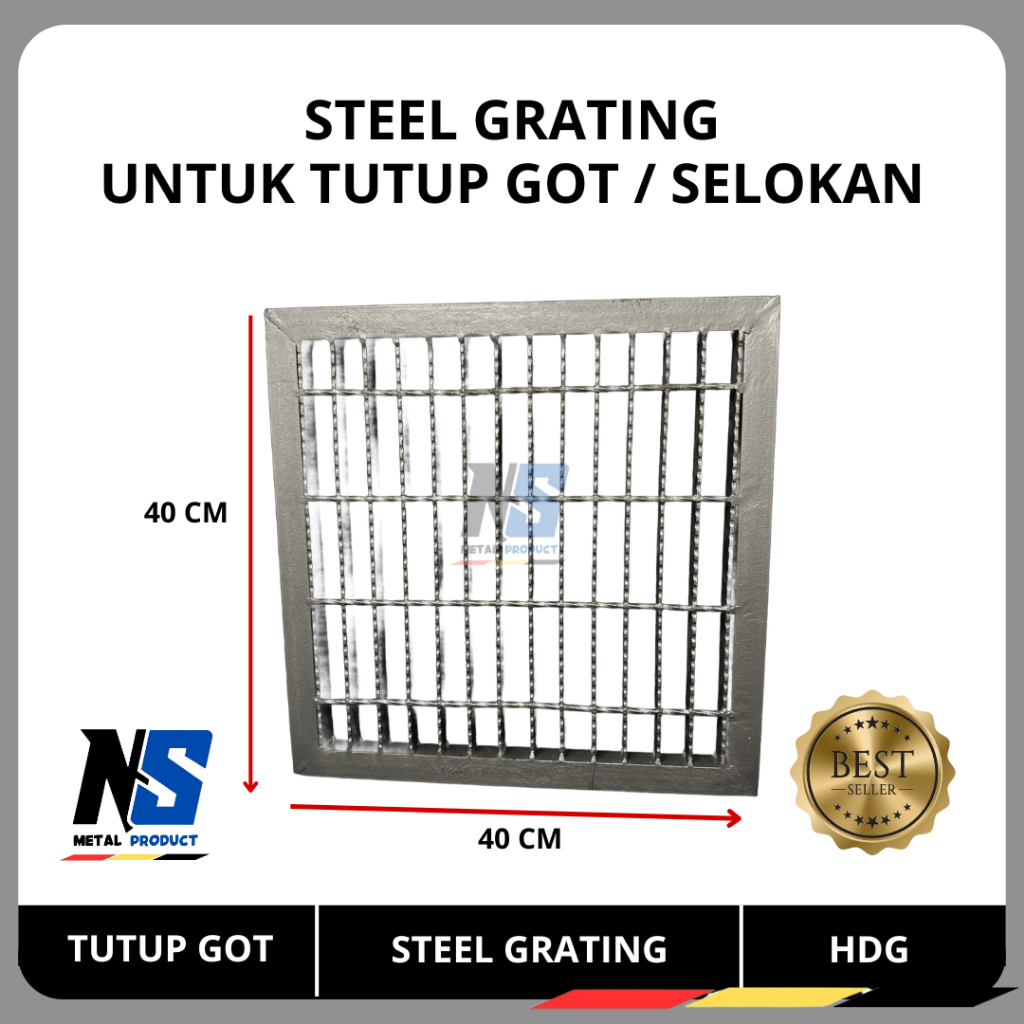 Jual STEEL GRATING SERRATED UKURAN 40 x 40 CM UNTUK GOT / TUTUP SELOKAN ...