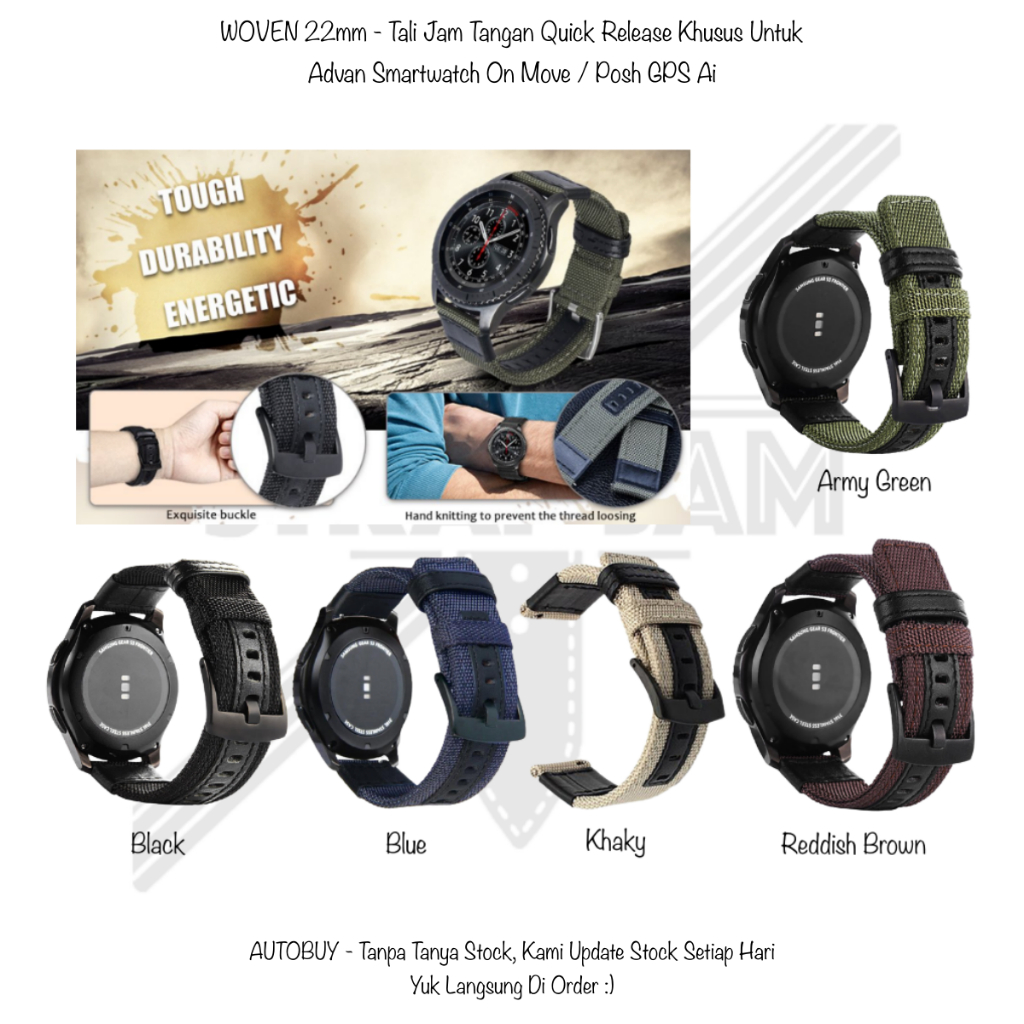 Jual Woven 22mm Strap Advan Smartwatch On Move / Posh GPS Ai - Tali Jam ...