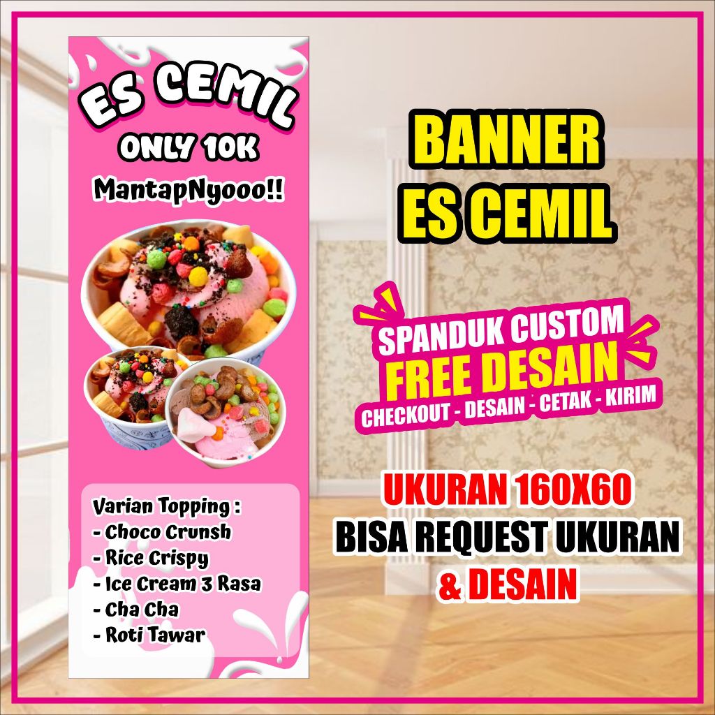 Jual Spanduk/Banner/Backdrop Es Cemil Viral Terbaru Ukuran 160x60 Free ...