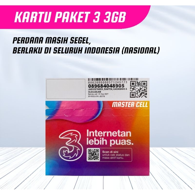 Jual Kartu Perdana Three Perdana 3 3GB | Shopee Indonesia