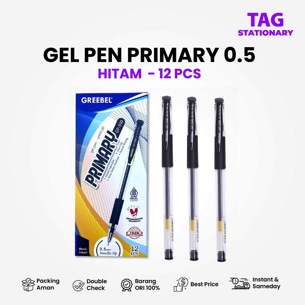 Jual GREEBEL Pulpen Gel / Gel Pen GP-510 Primary 0.5 Hitam (12PCS/SET) / Ballpen Ballpoint ...